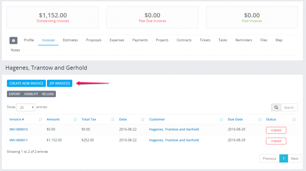 customer-zip-invoices | Powerful Open Source CRM